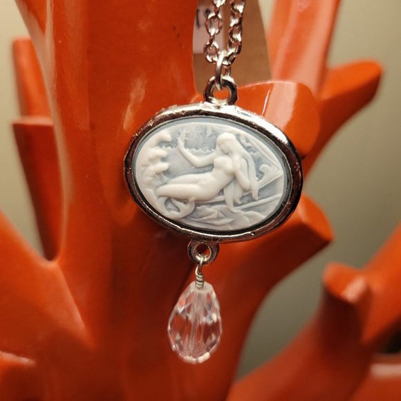 Fizz | Jewelry | Fizz Mermaid Cameo With Crystal Drop Necklace | Poshmark